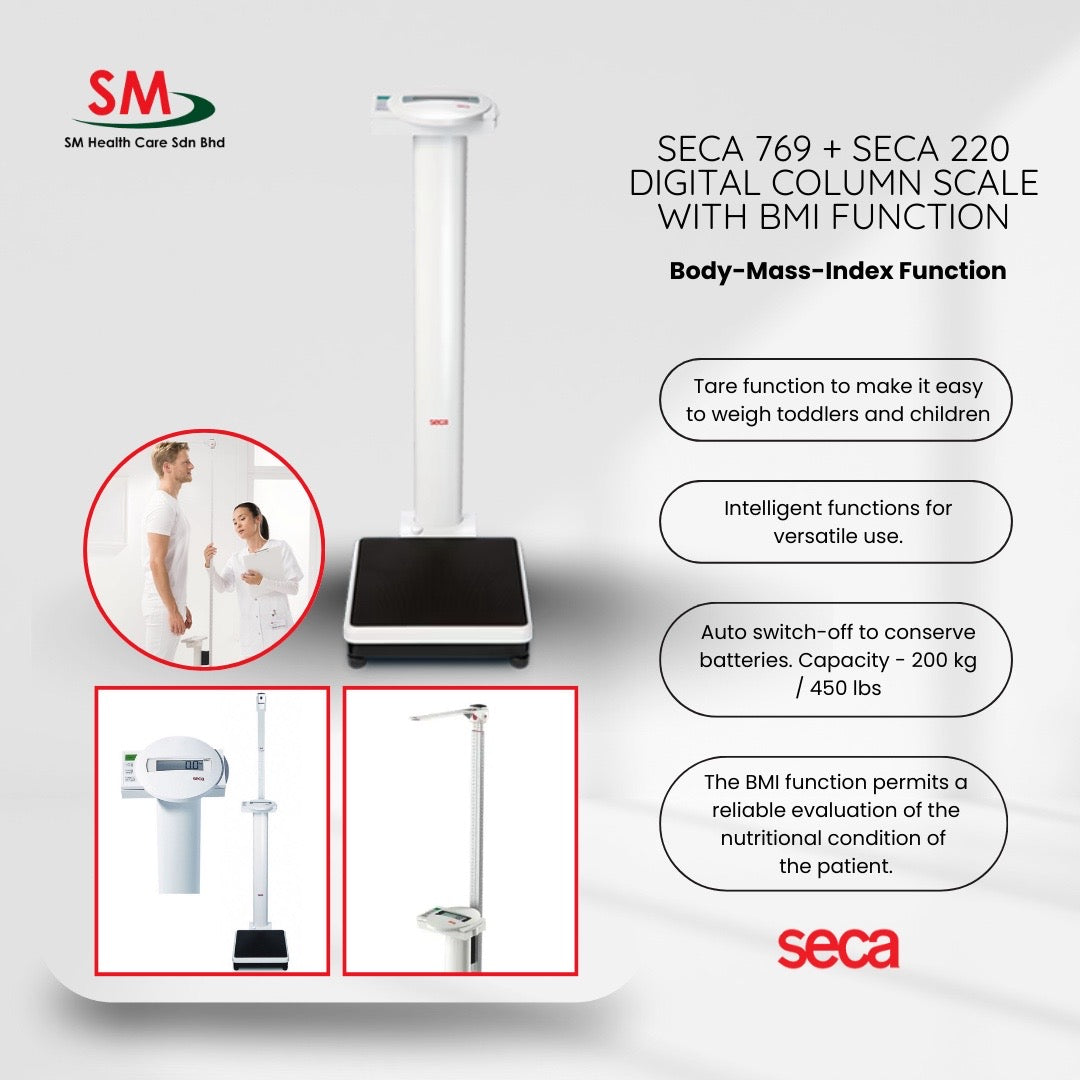 SECA 769 + SECA 220 Digital Column Scales with BMI Function incl Rod ...
